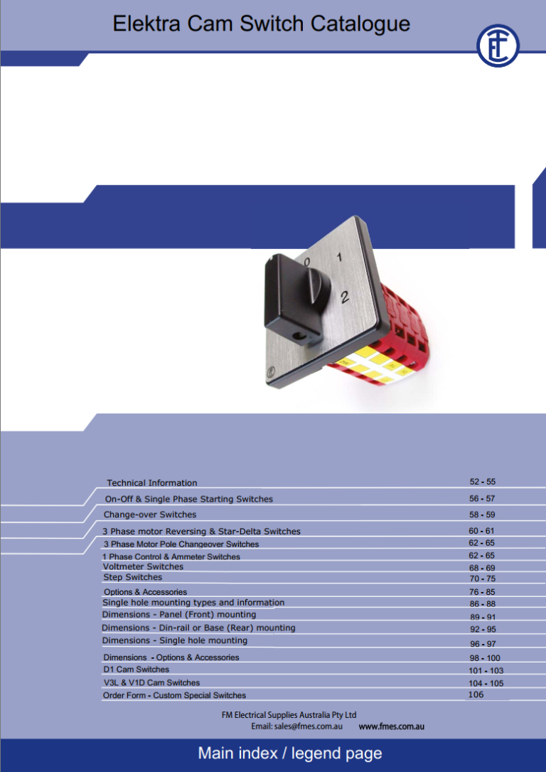 ELEKTRA CAM SWITCHES, OPTIONS & ACCESSORIES - FM Electrical Supplies ...